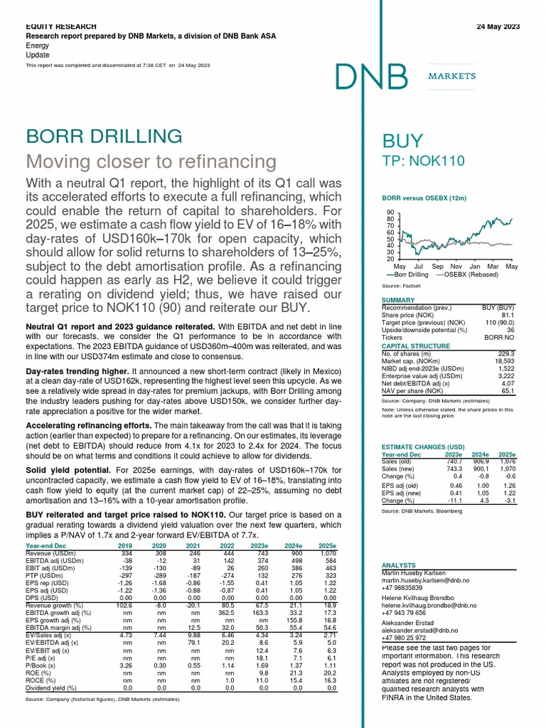2023 05 24 - Borr Drilling Via DNB | PDF | Yield (Finance) | Cost Of Capital