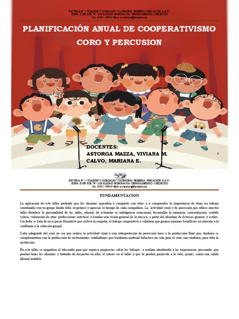 Taller Escolar de Coro y Percusión | PDF | Cooperativa | Evaluación