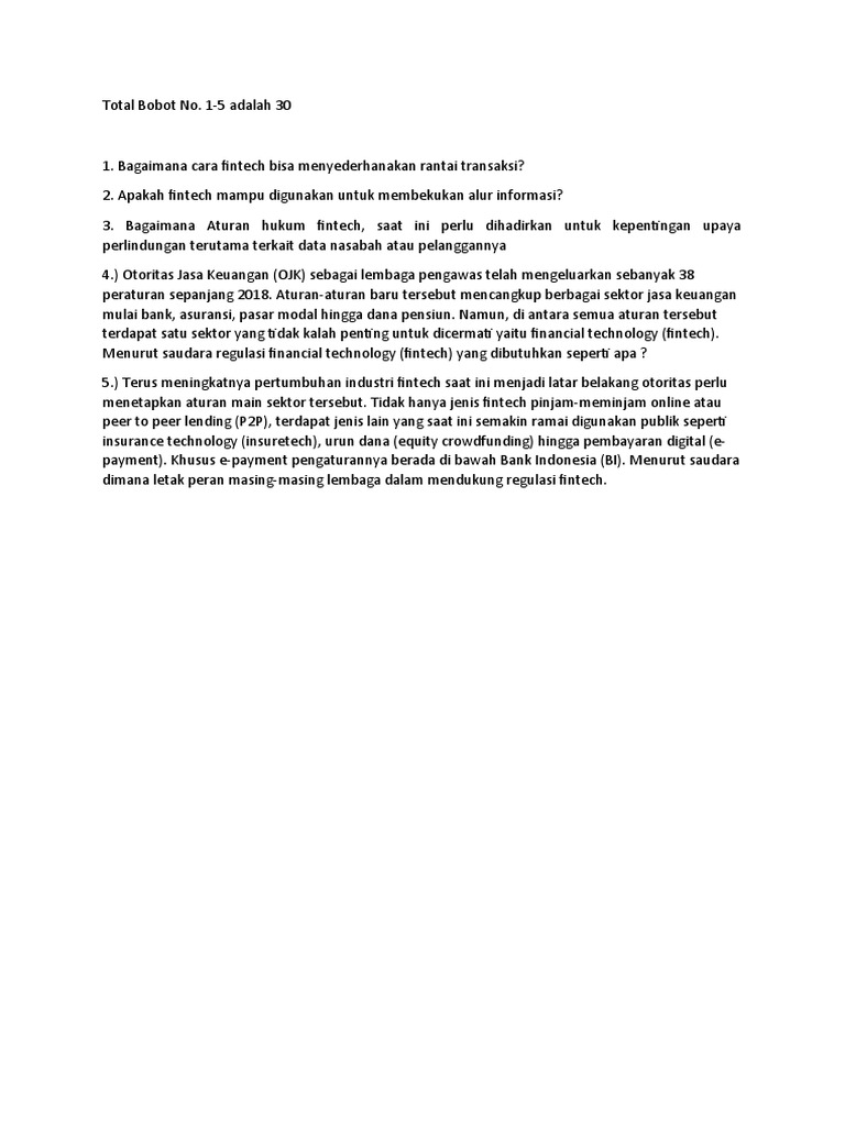 Soal Kuis Kelas AB2 Fintech - 1 | PDF | Bisnis | Komputer