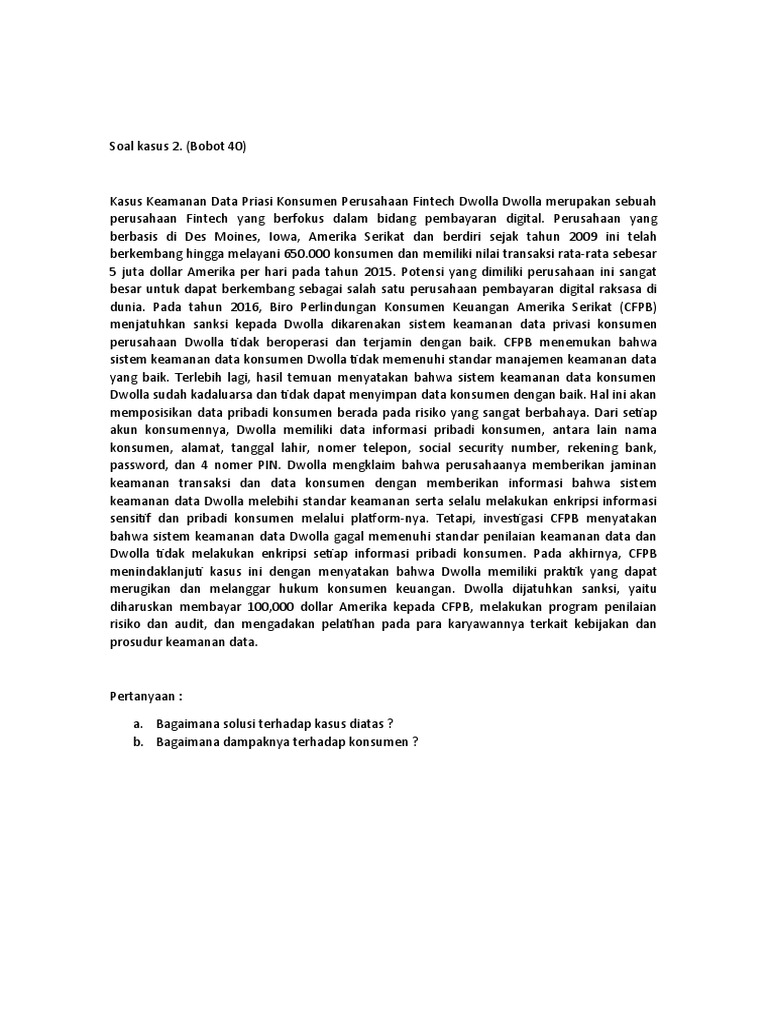 Soal Kuis Kelas AB2 Fintech - 3 | PDF