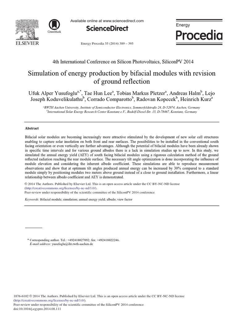 Simulation Of Energy Production By Bifacial Modules Pdf Photovoltaics Solar Cell
