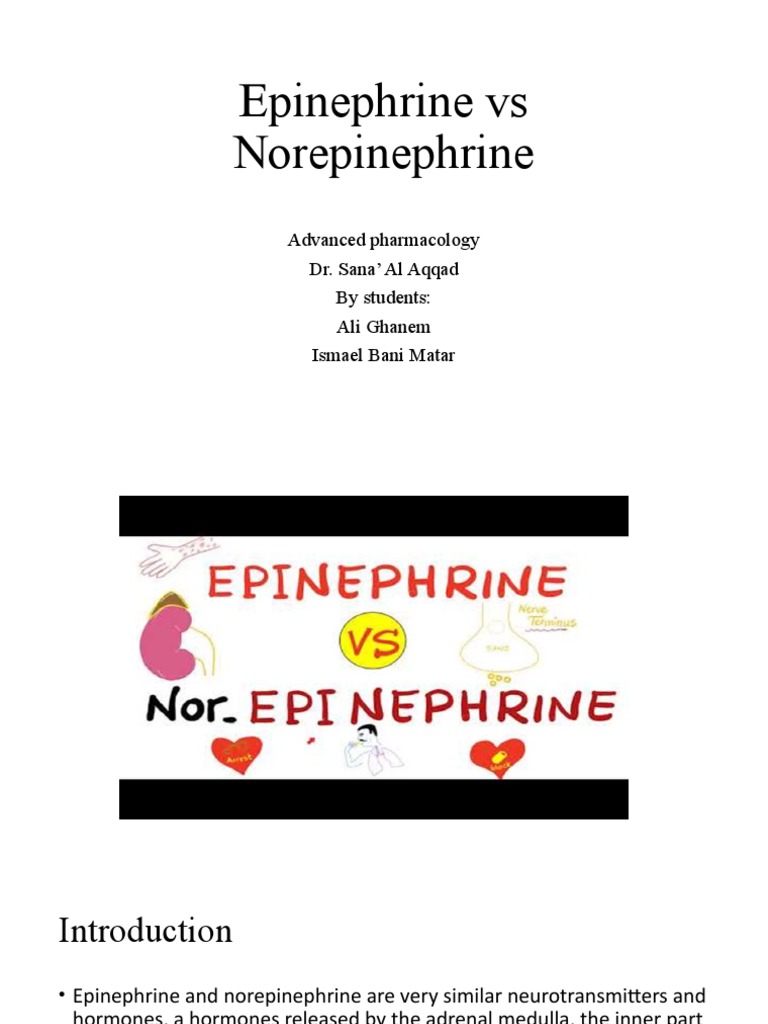 Epinephrine Vs Norepinephrine: Advanced Pharmacology Dr. Sana' Al Aqqad by Students: Ali Ghanem ...