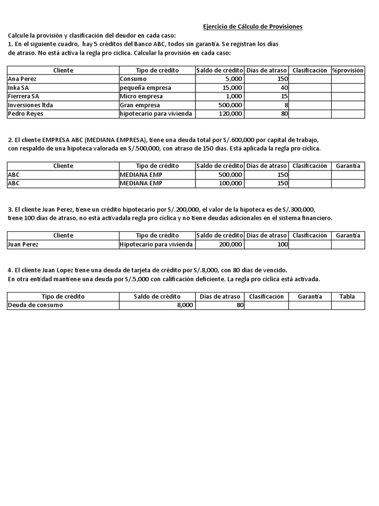 Ejercicio de Cálculo de Provisiones (1) | PDF | Préstamo hipotecario ...