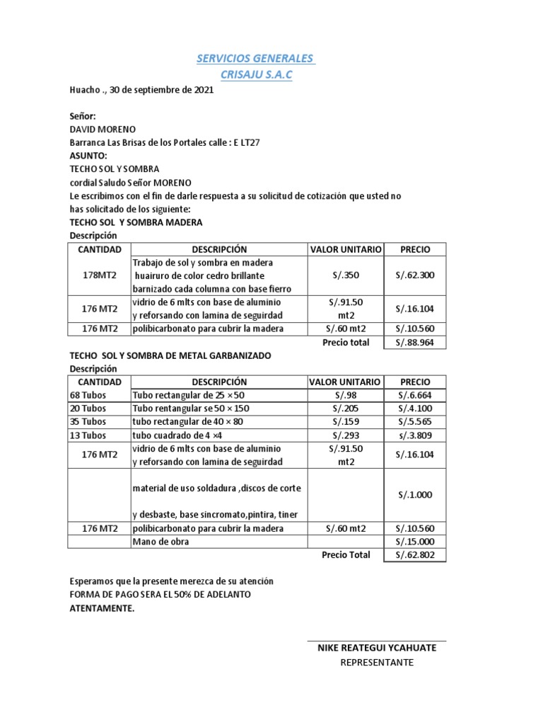 Cotizacion 2021 | PDF | Procesos industriales | Materiales de construcción