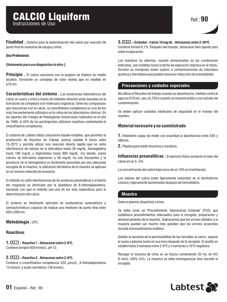 Calcio Liquiform 90 Esp | PDF | Calcio | Química