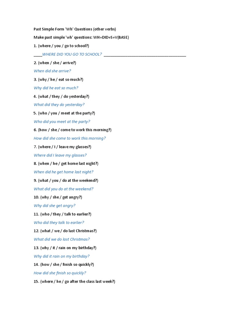 Past Simple QUESTIONS WH | PDF