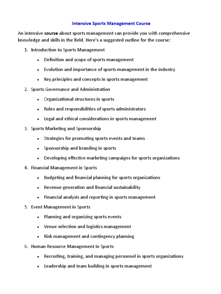 Intensive Sports Management Course Overview | PDF | Sports ...