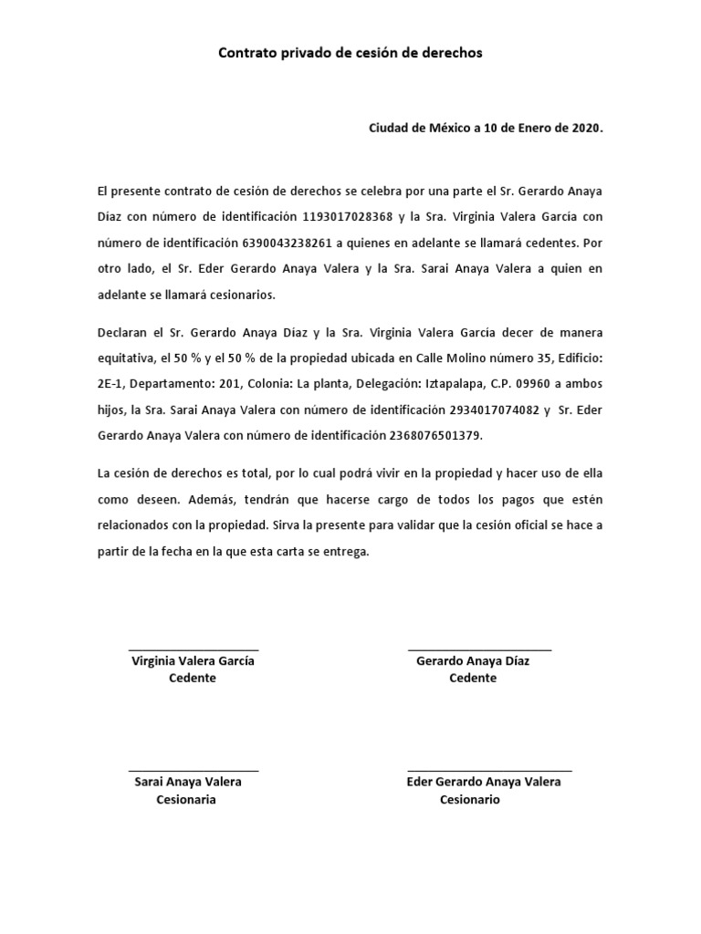 Cesión de Derechos de Propiedad Familiar | PDF