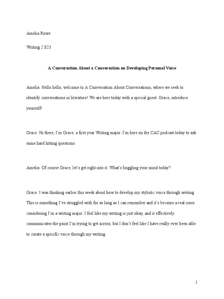 Amelia Rowe - wp2 A Conversation Piece | PDF | Experience | Teachers
