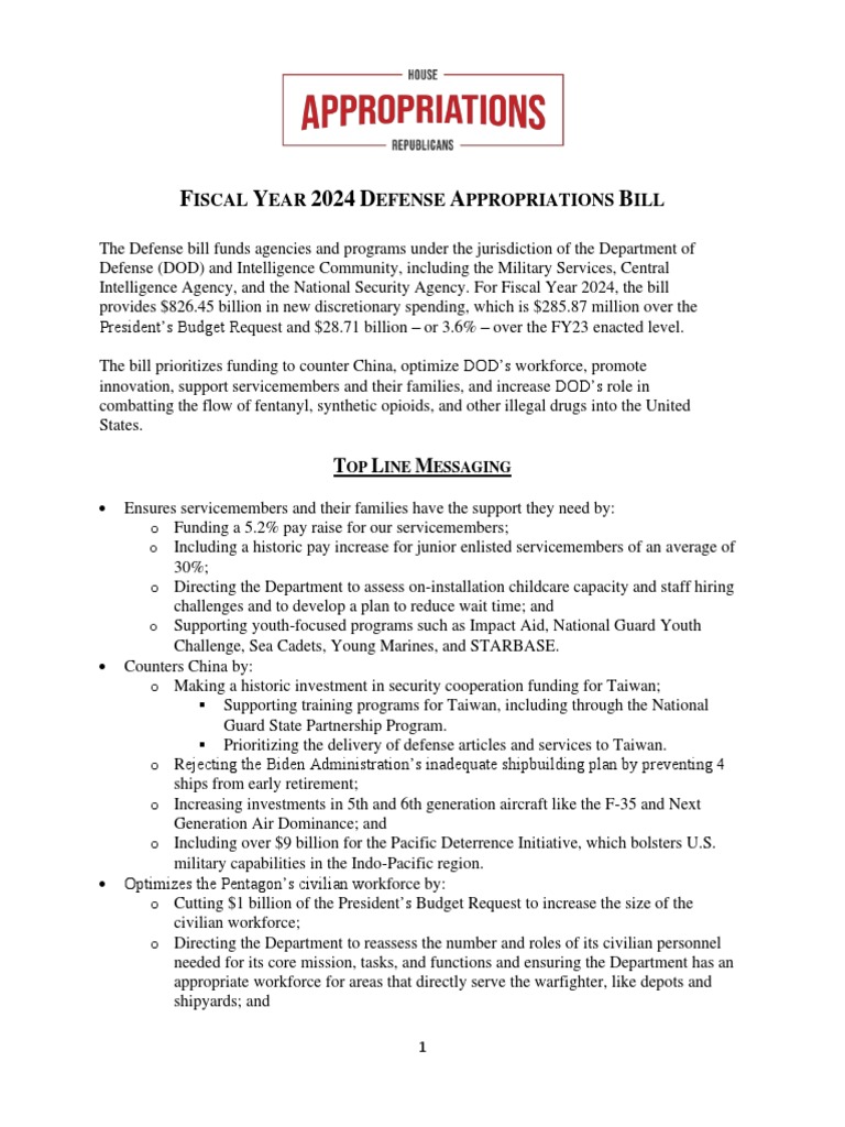 FY24 Defense - Bill Summary | PDF | United States Department Of Defense ...