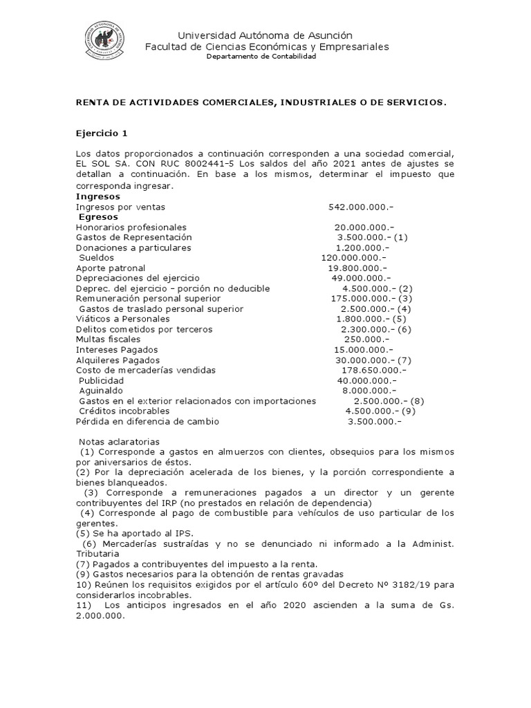 Ejercicio de Aplicacion Ire 1232 | PDF | Impuesto sobre la renta | Impuestos
