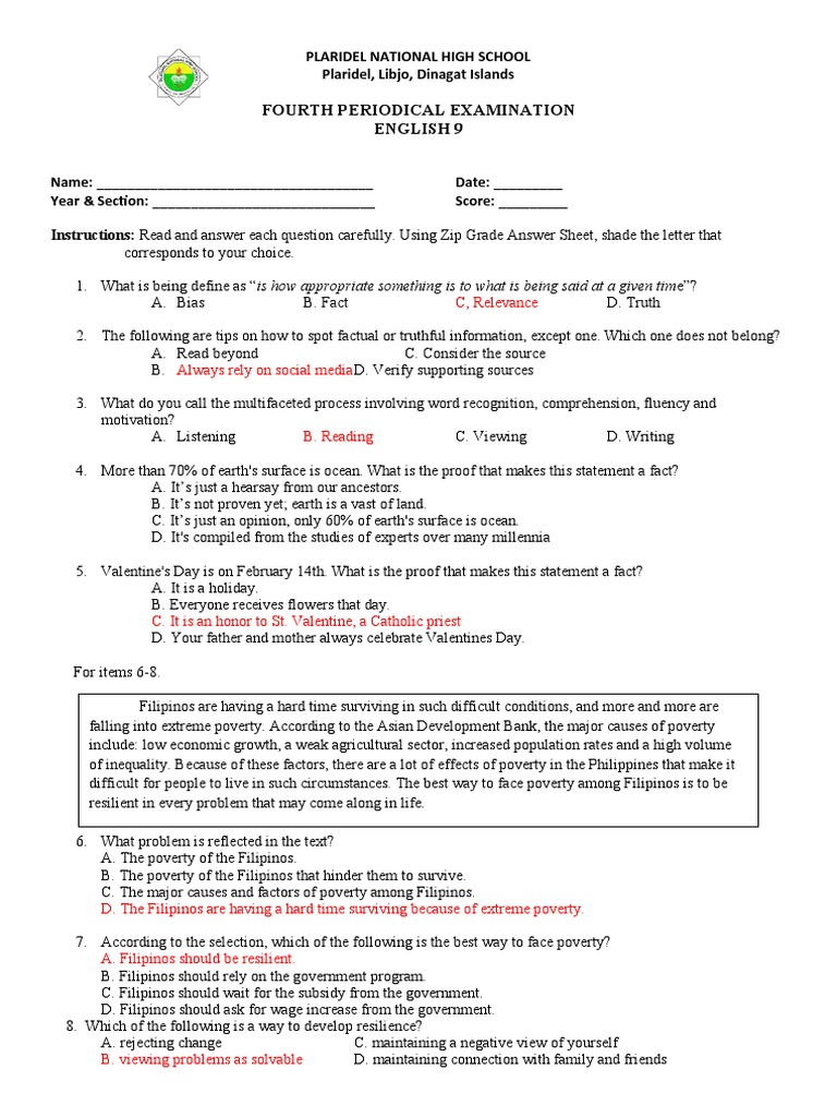 English 9-Fourth Grading Exam | PDF | Poverty | Poverty & Homelessness