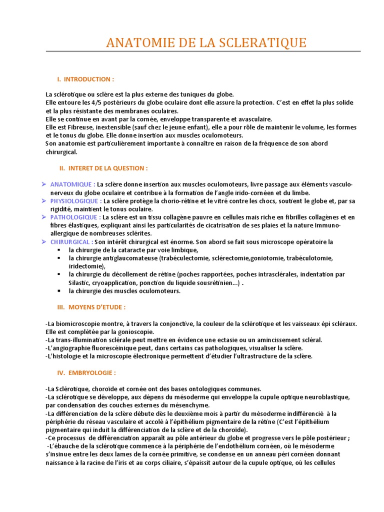 Anatomie et Fonction de la Sclérotique | PDF | Cornée | Vaisseau sanguin