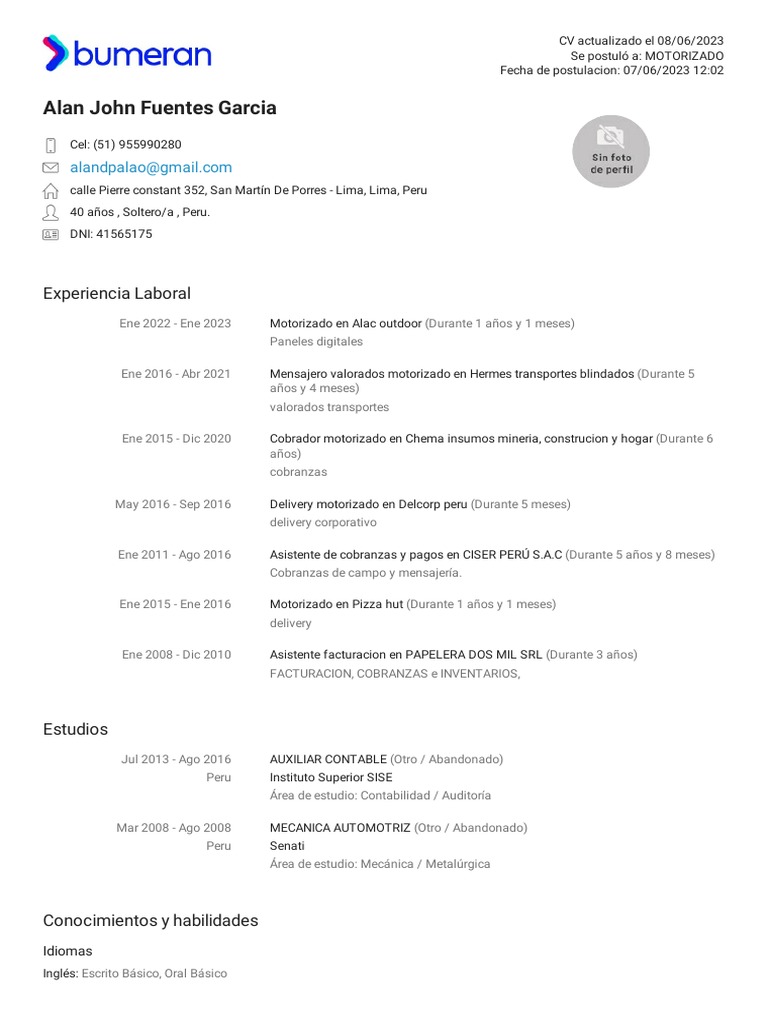 1115845474_MOTORIZADO_CV_Alan_John_Fuentes_Garcia | PDF | Business