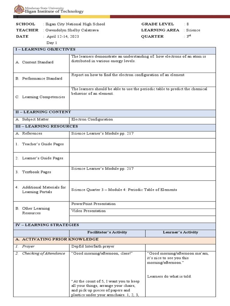 Electron Configuration DLP Calatrava | PDF | Ion | Electron Configuration