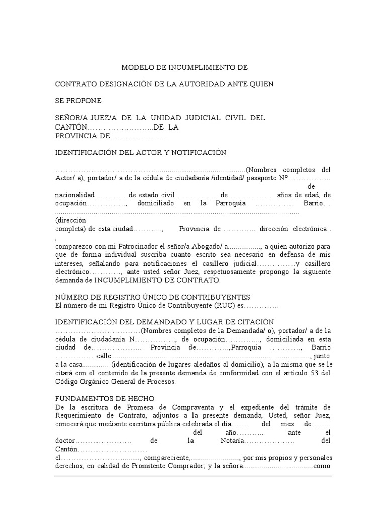 Modelo de Incumplimiento de Contrato | PDF | Justicia | Crimen y violencia