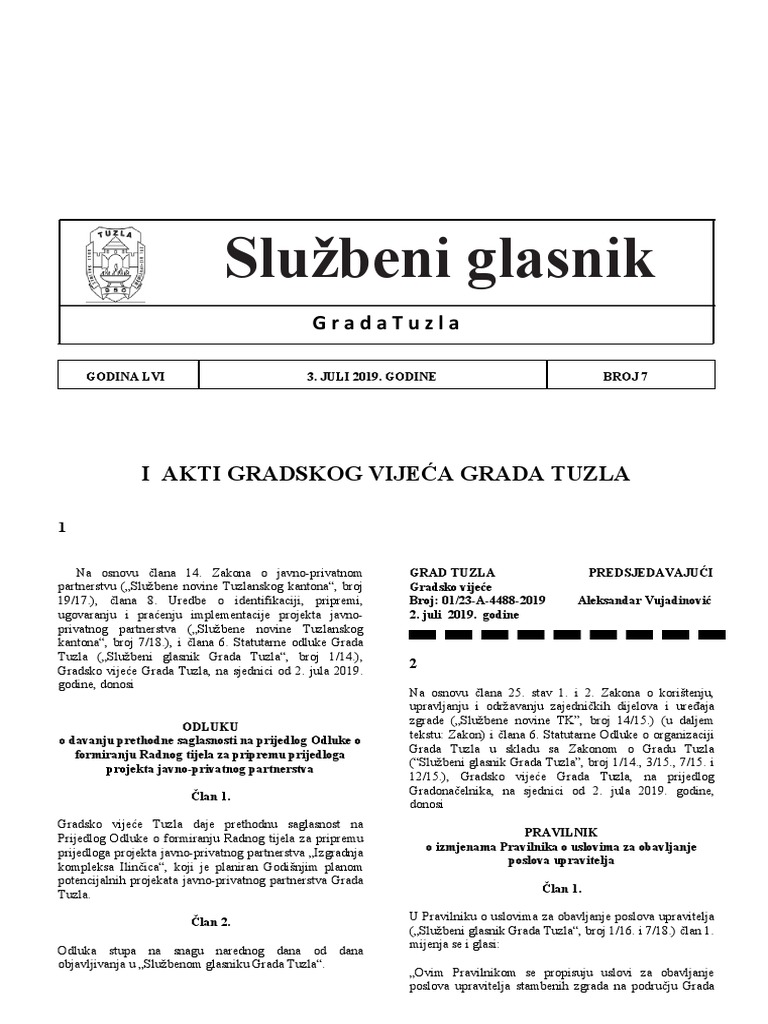 Sluzbeni Glasnik Tuzla 7 2019 | PDF