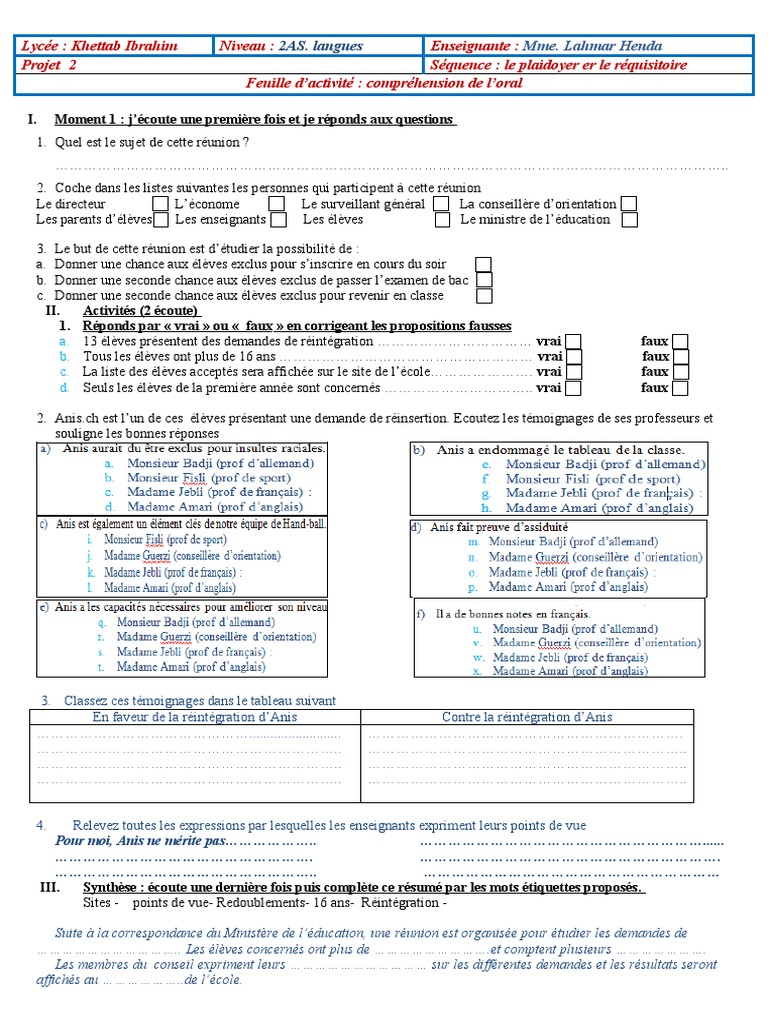 Activités de compréhension orale au lycée | PDF | Arts du langage et ...