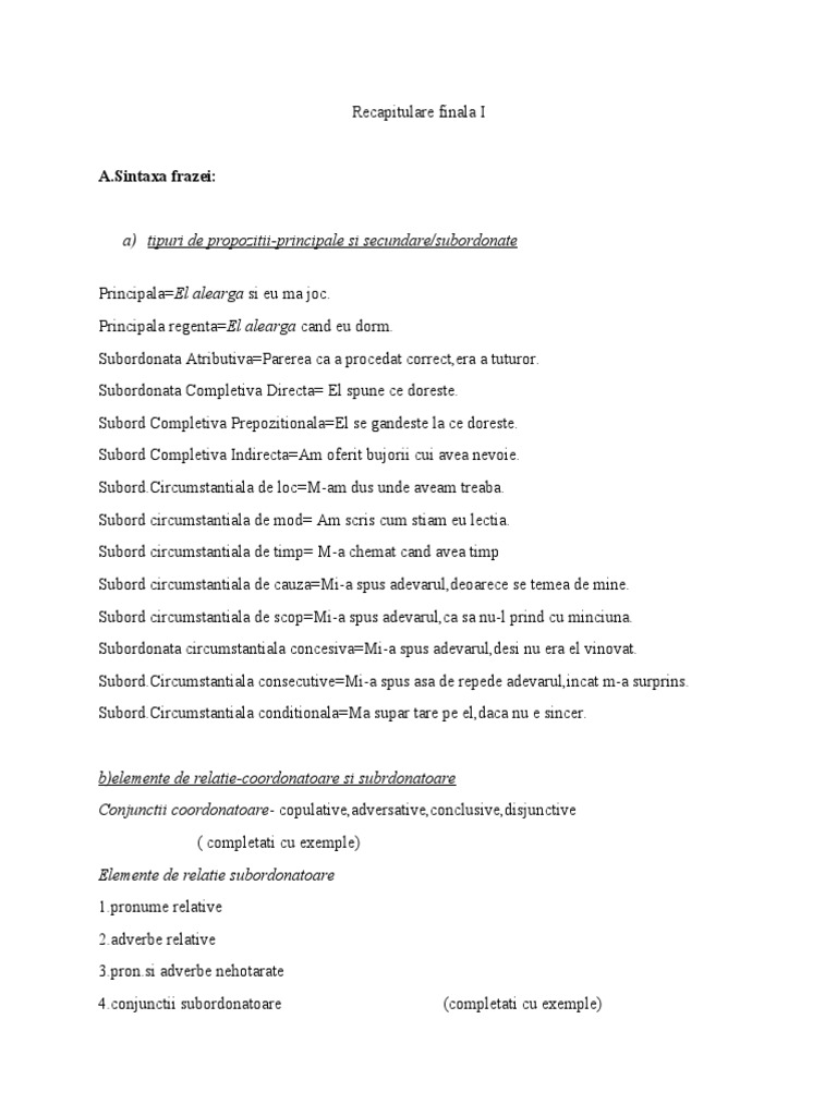 Recapitulare Finala I | PDF