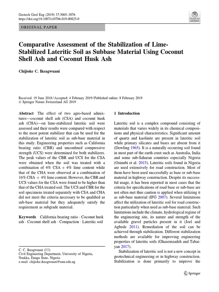 Comparative Assessment of The Stabilization of Lime-Stabilized Lateritic Soil As Subbase ...