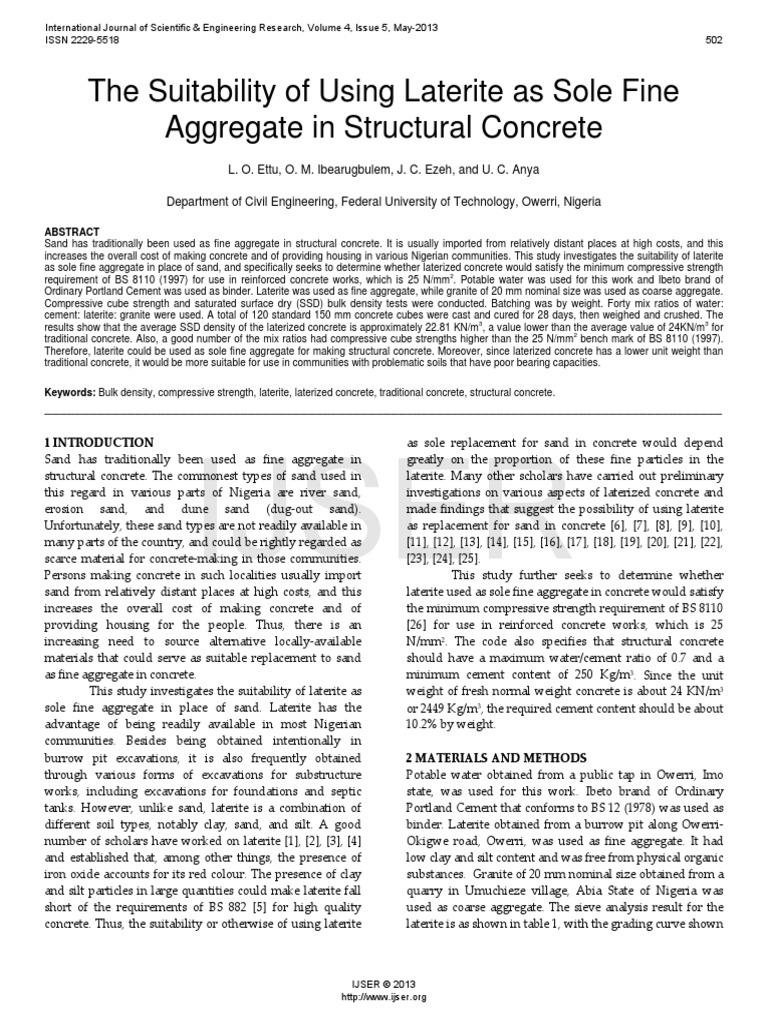 The Suitability of Using Laterite As Sole Fine Aggregate in Structural ...