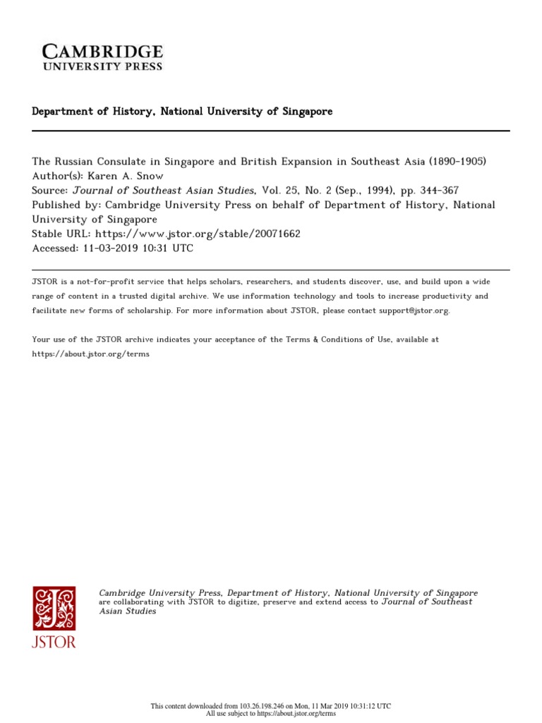 The Russian Consulate in Singapore and British Expansion in Southeast Asia (1890-1905 | PDF ...