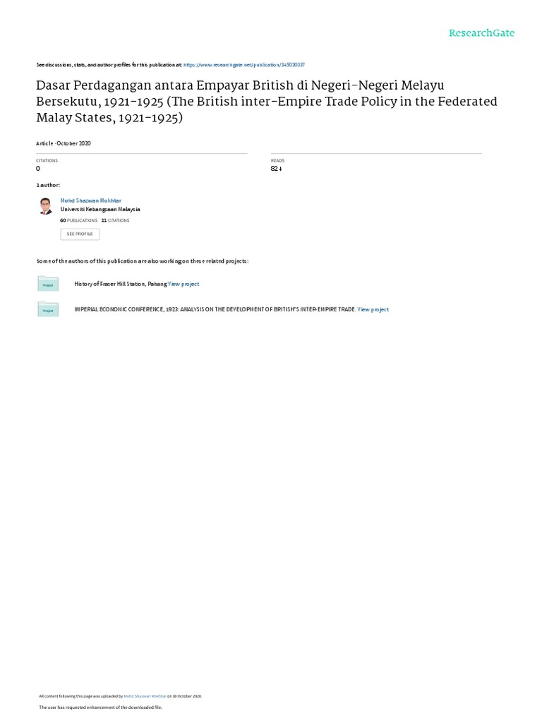 Dasar Perdagangan Antara Empayar British Di Negeri-Negeri Melayu Bersekutu, 1921-1925 | PDF