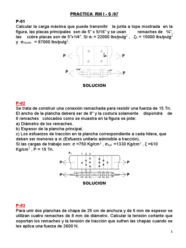 PRACTICA RM I 2da Uni - Prop. | PDF | Remache | Ingeniería mecánica