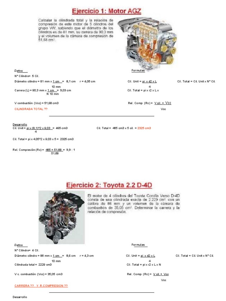 Ejercicios de Cilindrada y Relacion Compresion | PDF | Motores | Ingeniería mecánica