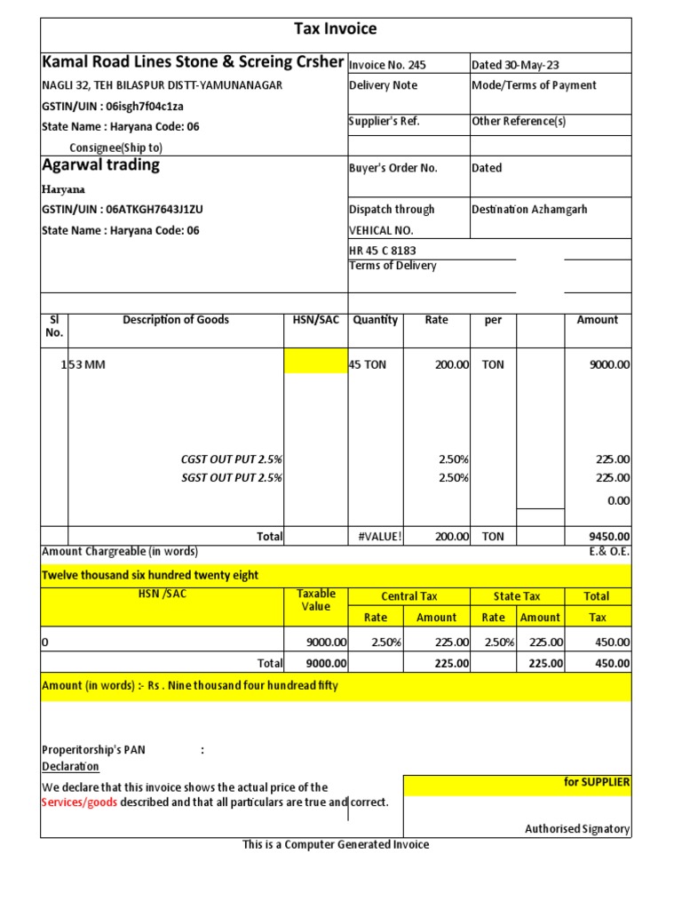 Tax Invoice Format for Tally | PDF