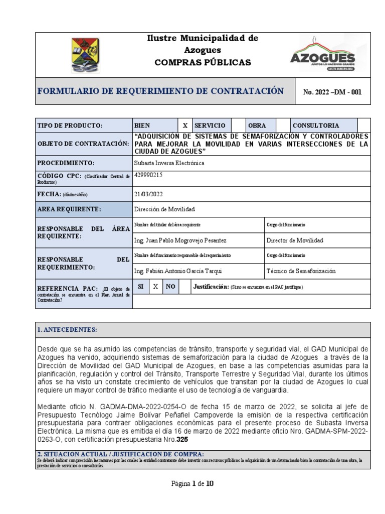 Anexo 1. - Formulario de Requerimiento | PDF