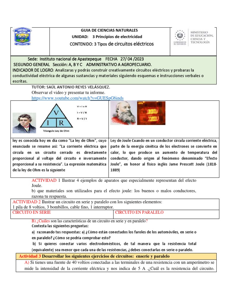Guia - U3-C3 Tipos de Circuitos. | PDF | Corriente eléctrica | Cantidad