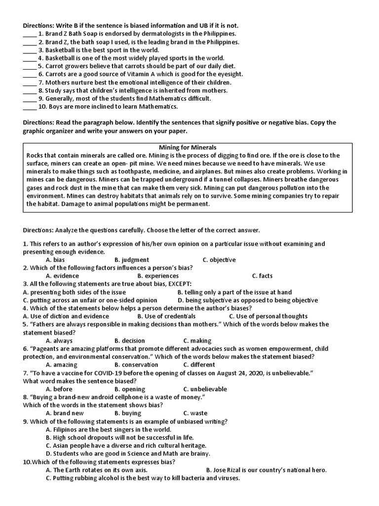 Q2 Week 6 Activity Sheet | PDF | Mining | Bias