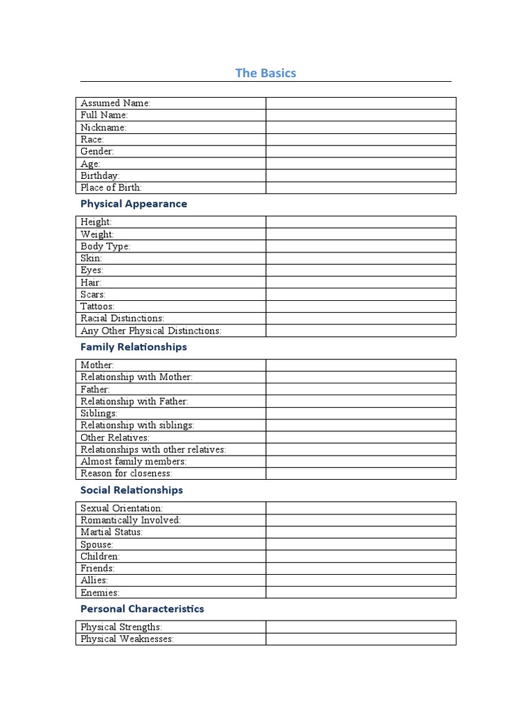 Character Profile Sheet Template | PDF | Extraversion And Introversion ...