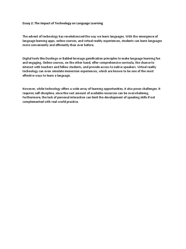 Essay 2 The Impact of Technology On Language Learning | PDF