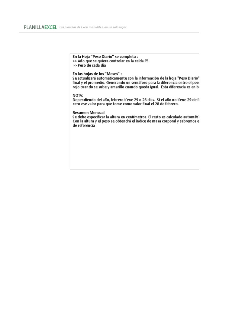 Planilla de Excel Control de Peso Diario | Descargar gratis PDF ...