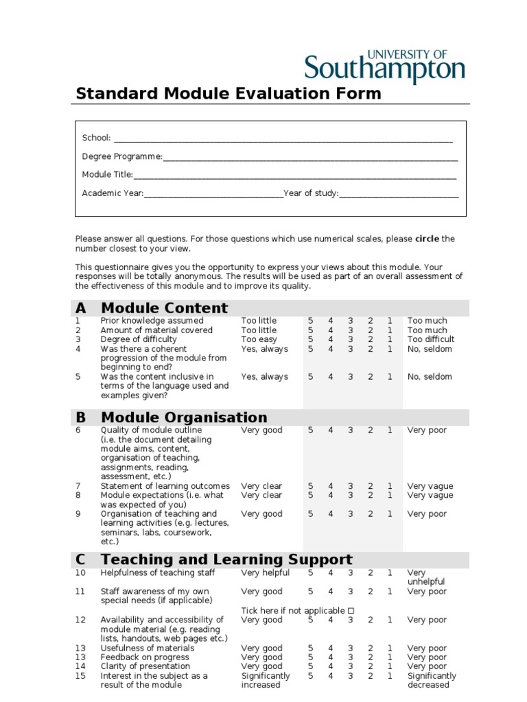 Module Evaluation Form | PDF | Learning Disability | Educational Assessment