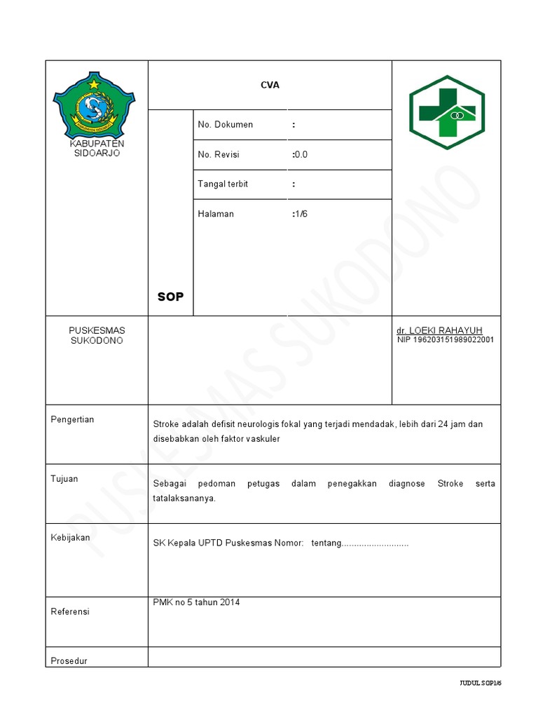 SOP Penanganan Stroke di Puskesmas | PDF