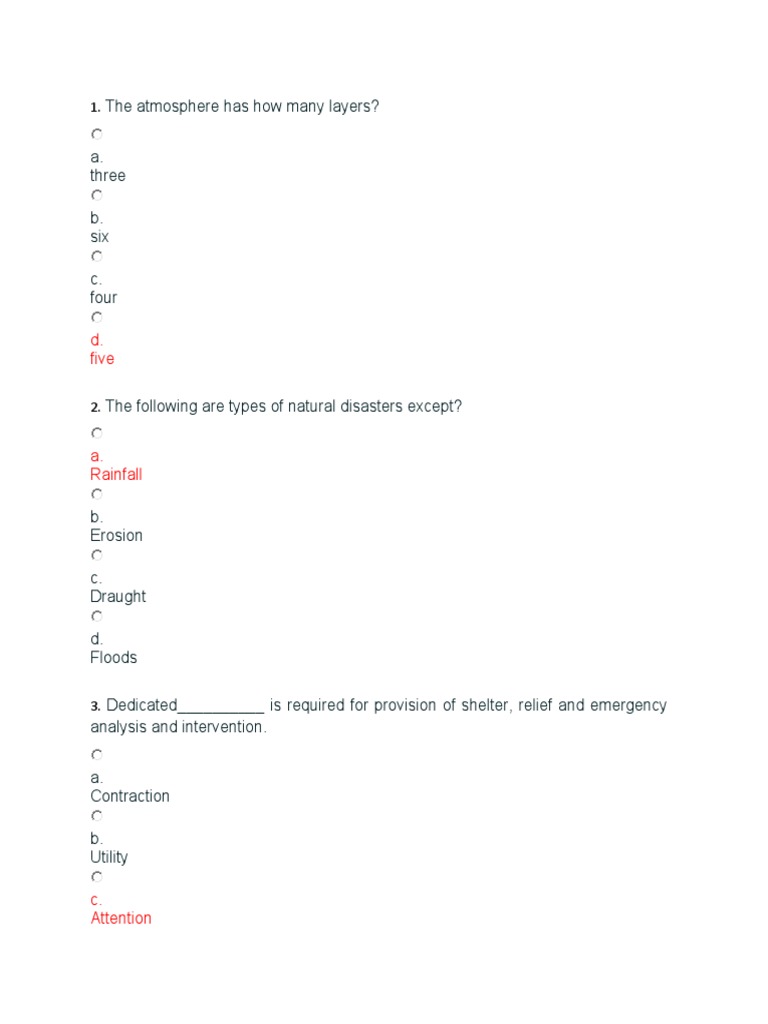 Atmosphere and Natural Disasters Quiz | PDF