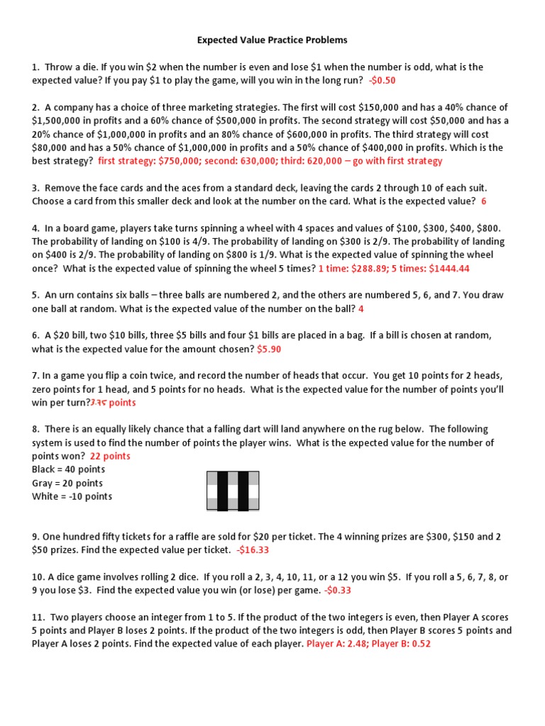 9.9.2 Practice With Expected Value Answers | PDF | Odds | Probability