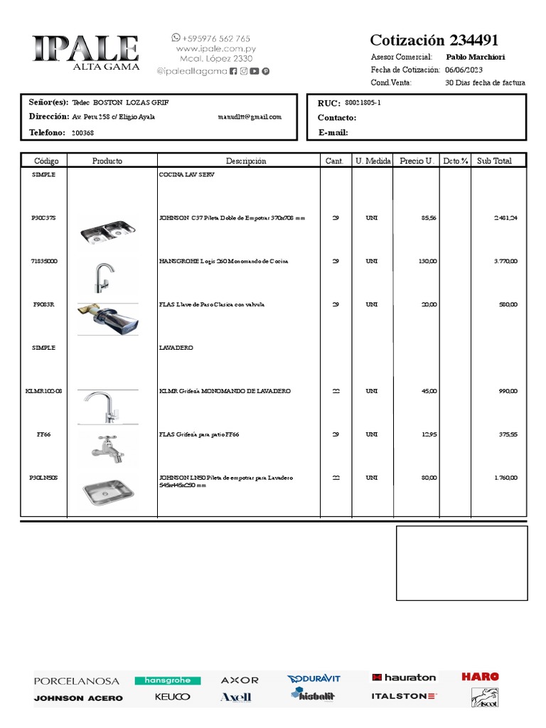 Cotizaciones 234491 Boston Grif | PDF | Agua | Baños