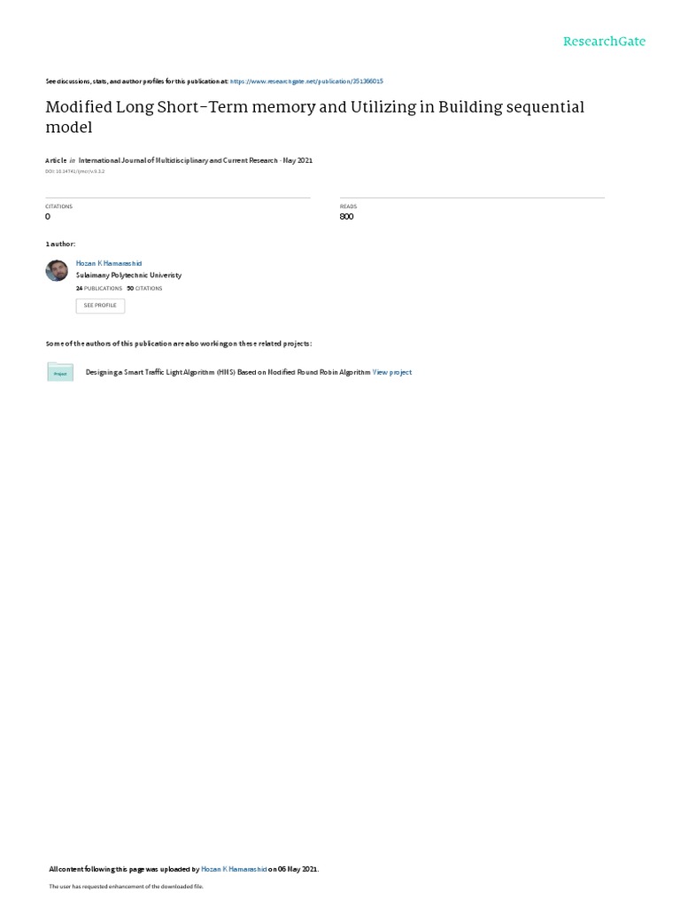 Modified Long Short-Term Memory and Utilizing in Building Sequential Model | PDF | Artificial ...
