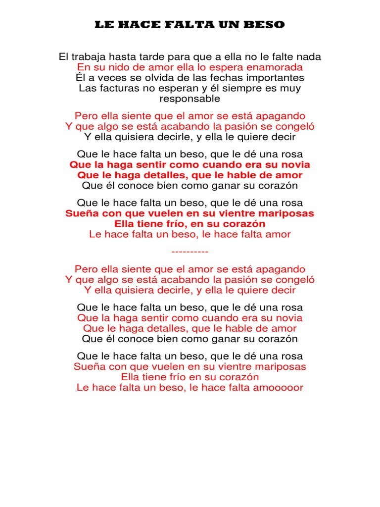 Le Hace Falta Un Beso | PDF