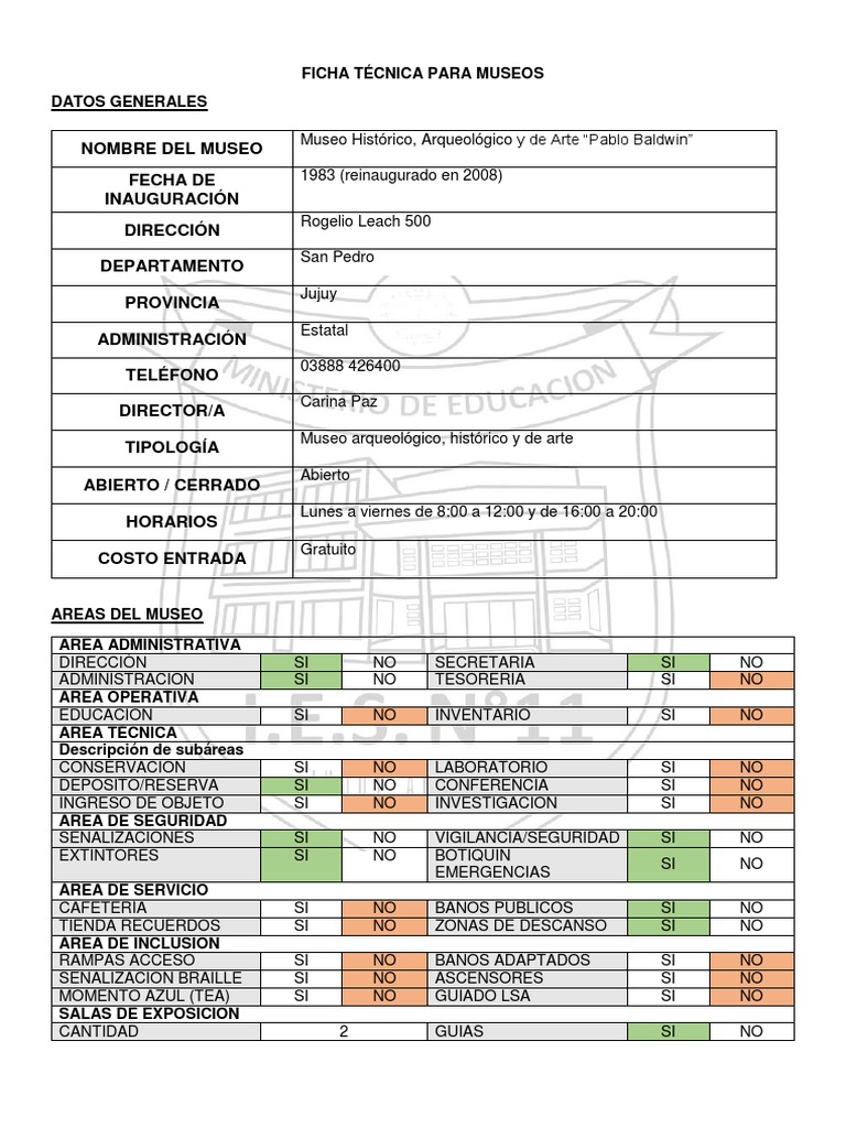 Ficha Técnica del Museo Pablo Baldwin | PDF
