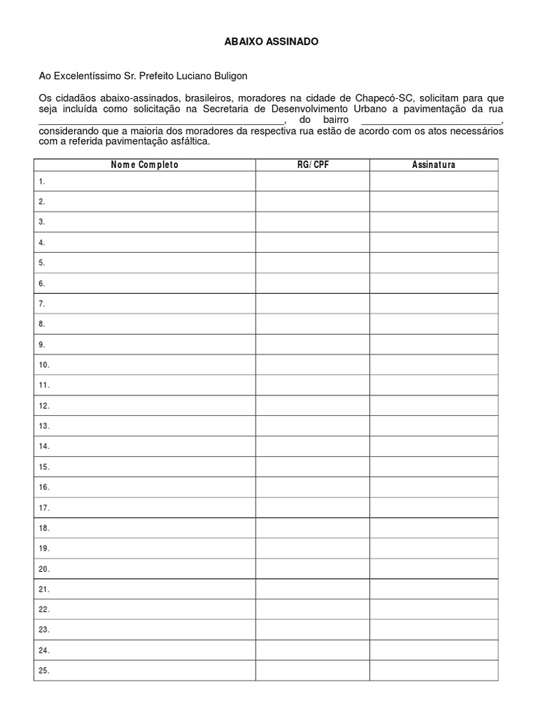 Abaixo Assinado Asfalto Pdf