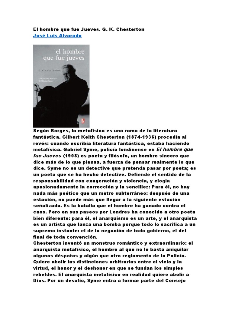 G. K. Chesterton-El Hombre Que Fue Jueves | PDF | El hombre que era jueves | GK Chesterton