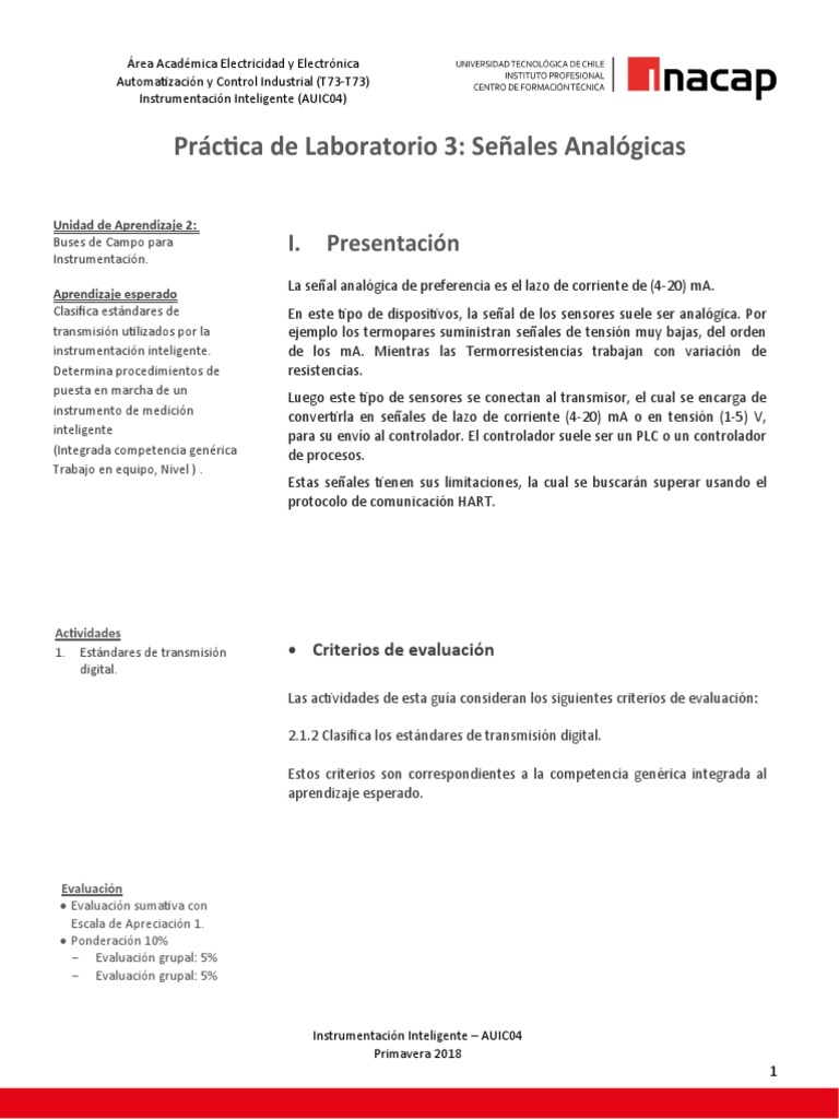 01 Sesión 10 Laboratorio Señales Analógicas Instrumentación Inteligente | PDF
