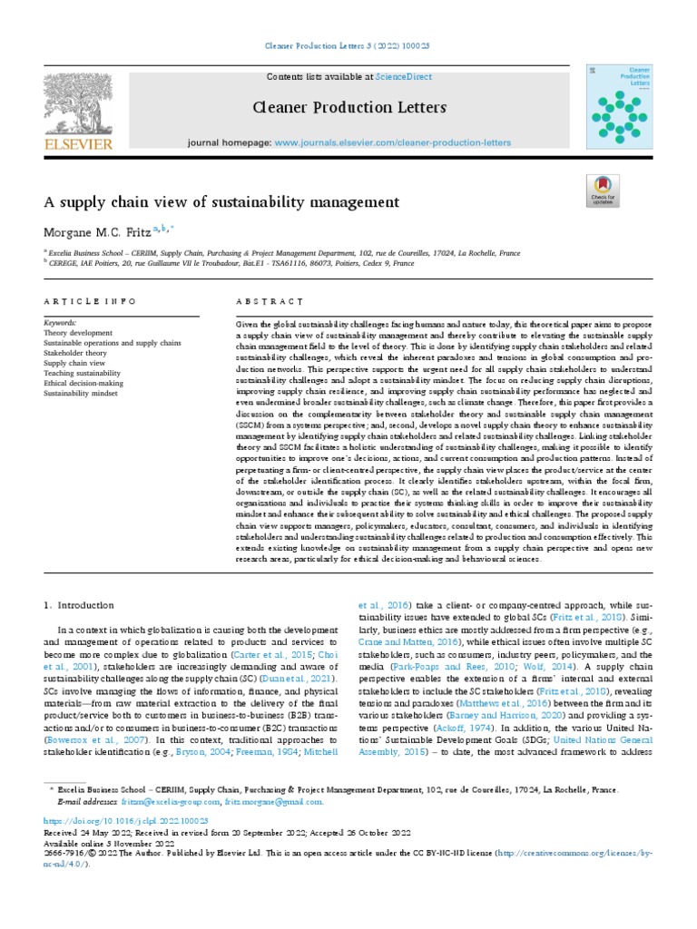 Cleaner Production Letters: Morgane M.C. Fritz | PDF | Sustainability ...