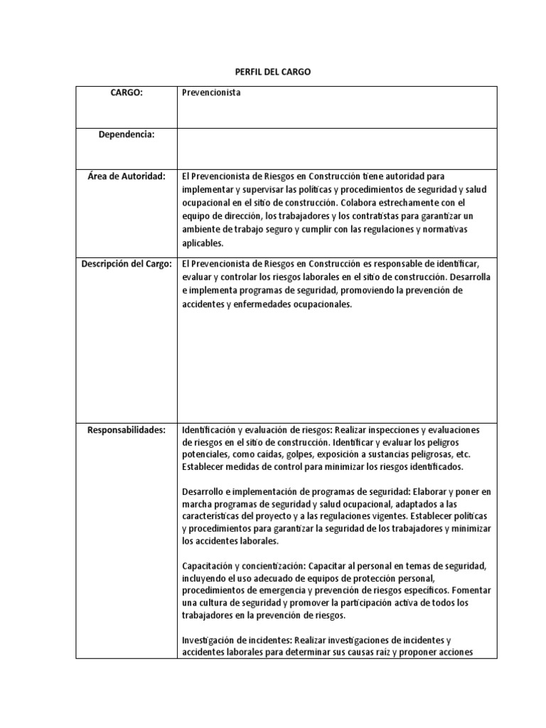 Perfil del Prevencionista de Riesgos | PDF | Seguridad y salud ...