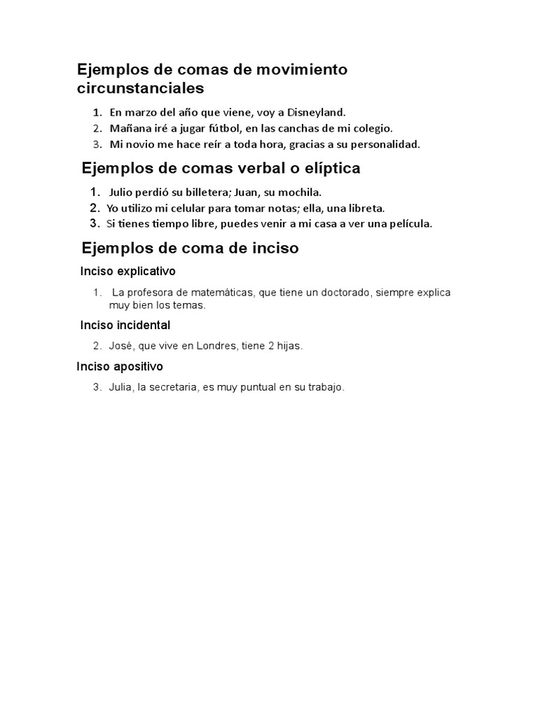 Ejemplos de coma circunstancial | PDF